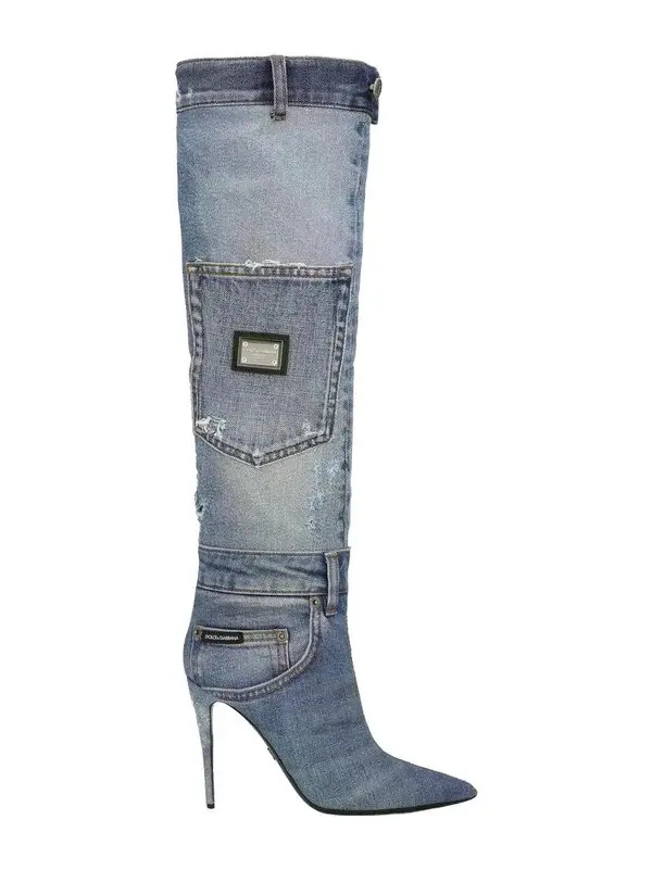 Dolce & Gabbana Patchwork Denim Knee-length Boots - Blue