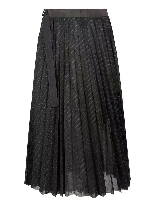 Sacai Striped Pleated Skirt - Black