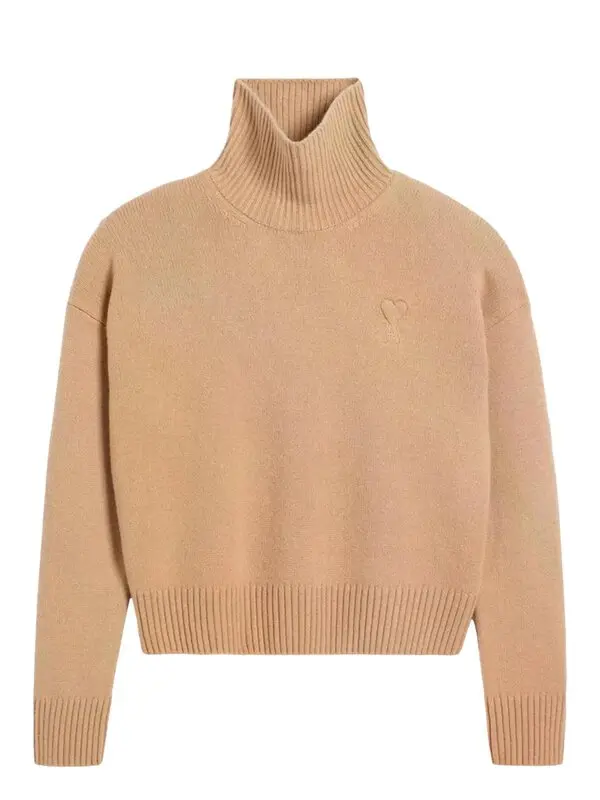 AMI Paris Embossed De Coeur Roll-neck Jumper - Neutrals