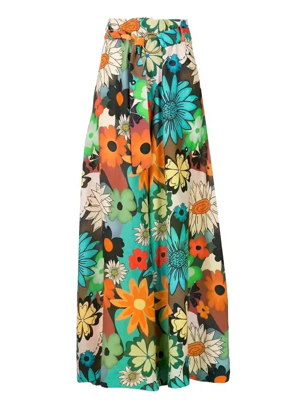 AMIR SLAMA Floral-print Flared Trousers - Multicolour