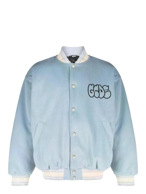 Gcds Varsity Bomber Jacket With Graffiti Logo - Blue