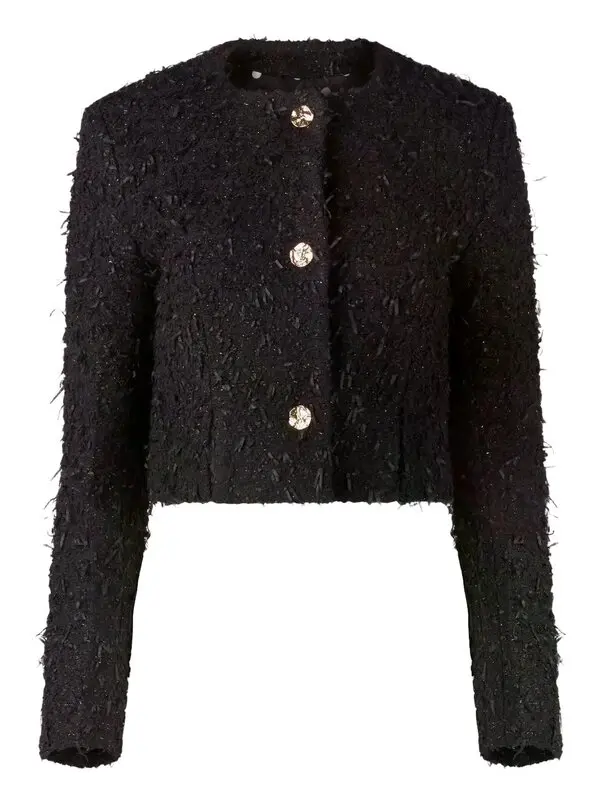 Nina Ricci Frayed Tweed Crop Jacket - Black
