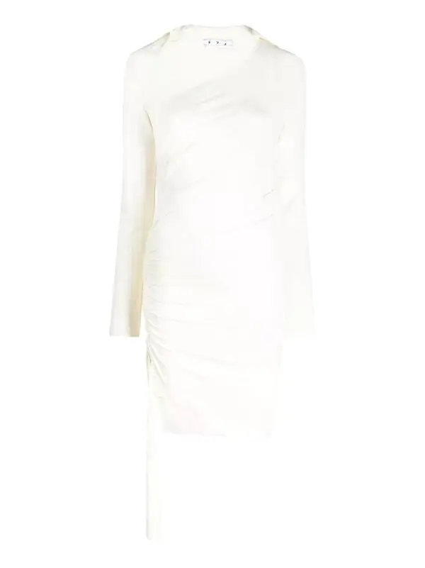 Off-White Asymmetric Ruched Minidress - Neutrals