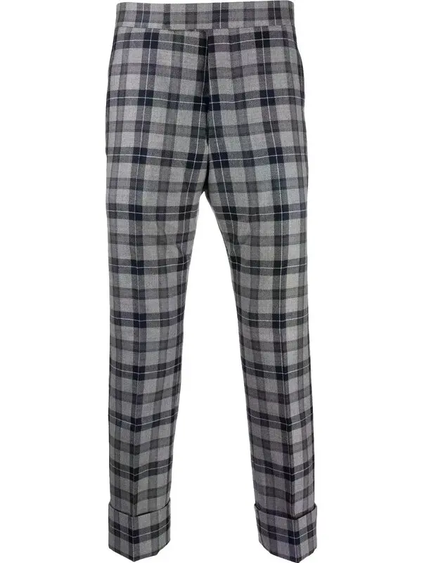 Thom Browne Tartan Cropped Tailored Trousers - Grey