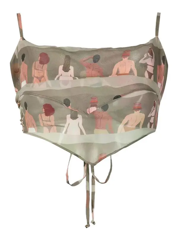 AMIR SLAMA Graphic-print Silk Cropped Top - Brown