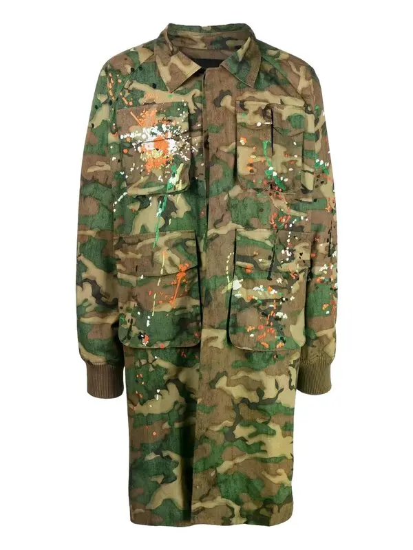 MOSTLY HEARD RARELY SEEN Camouflage Backpack Long Coat - Green