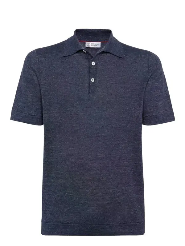 Brunello Cucinelli Ribbed-collar Slub-texture Polo Shirt - Blue