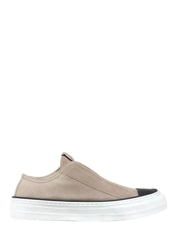 Brunello Cucinelli Slip-on Sneakers With Monili Chain Detail - Grey
