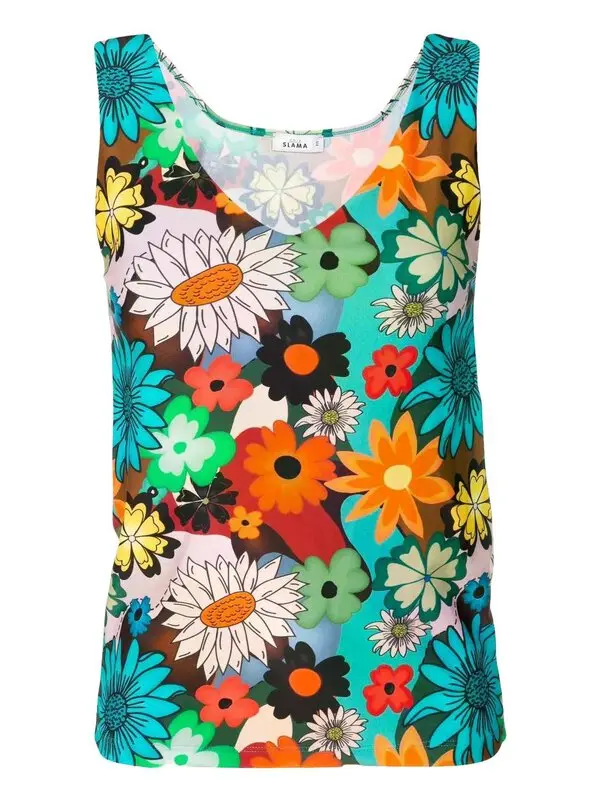 AMIR SLAMA Floral-print V-neck Vest Top - Multicolour