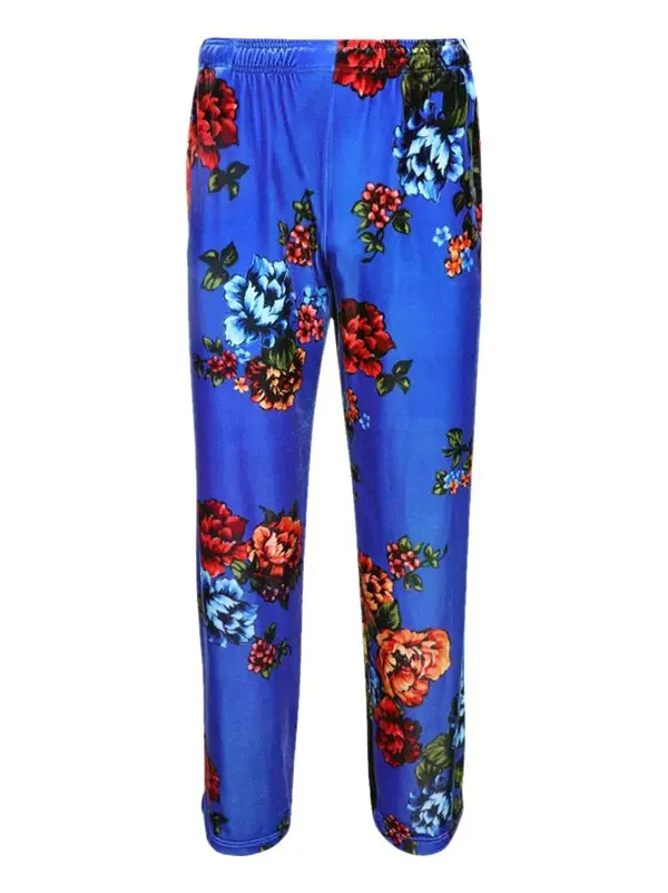 Vetements Floral-print Velvet Track Pants - Blue