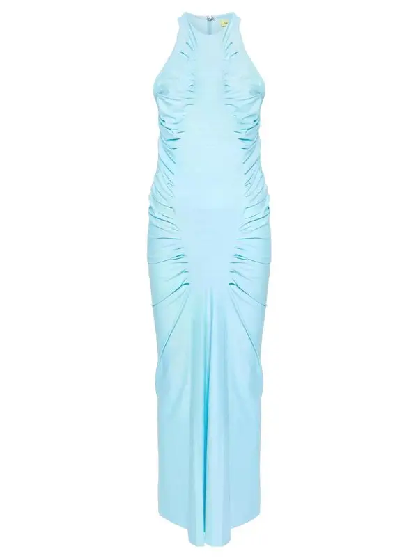 Gauge81 Halterneck Ruched Maxi Dress - Blue