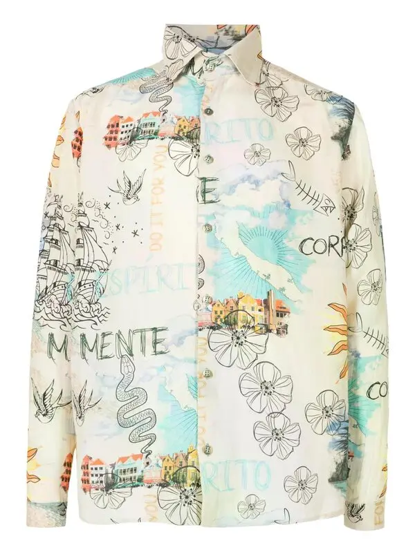 AMIR SLAMA Graphic-print Button-up Shirt - Multicolour