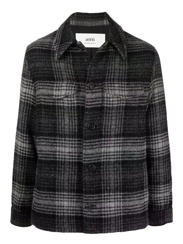 AMI Paris Checked Button-up Shirt Jacket - Black