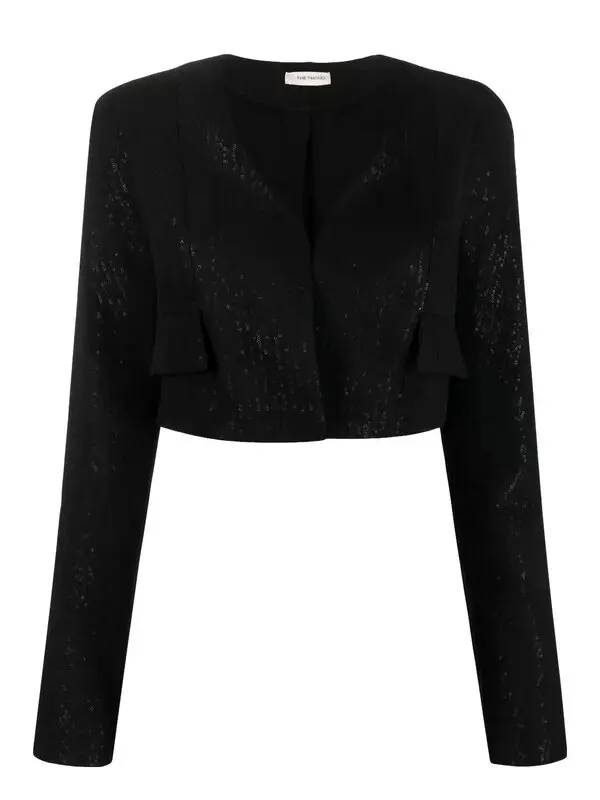 THE MANNEI Terras Sequined Cropped Blazer - Black