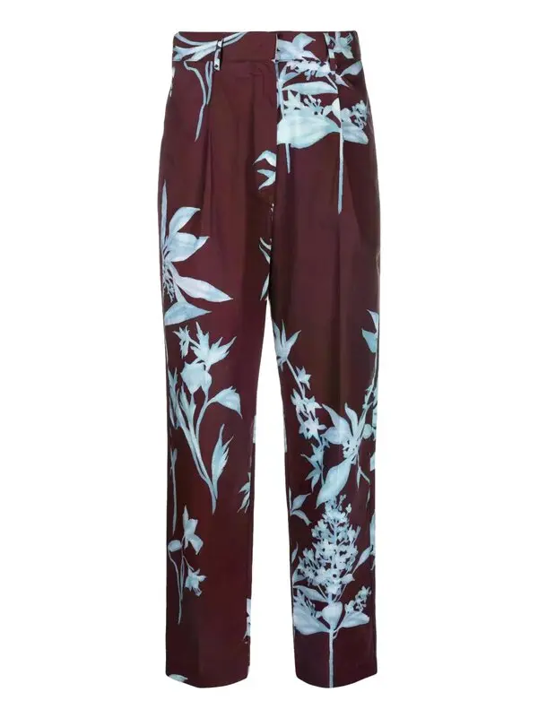FORTE_FORTE Floral-pattern Cotton Straight-leg Trousers - Brown