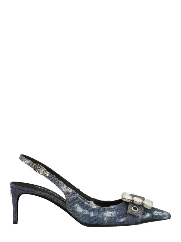 Dolce & Gabbana Patchwork-denim Slingback Pumps - Blue