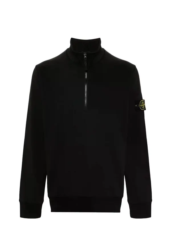 Stone Island Compass-patch Zip-up Sweatshirt - Black