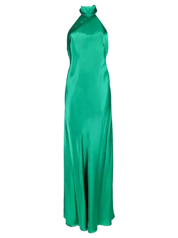 Michelle Mason Backless Halter-neck Tie Gown - Green