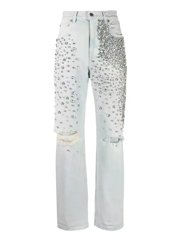 GOLDEN GOOSE Cabochon-crystal Bleached Jeans - Blue
