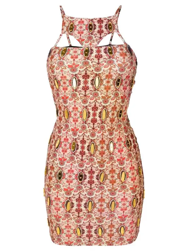 AMIR SLAMA Floral-print Cut-out Mini Dress - Red