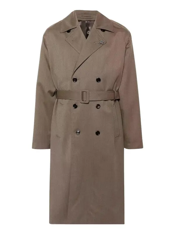 LARDINI Brooch-detail Virgin Wool Coat - Brown