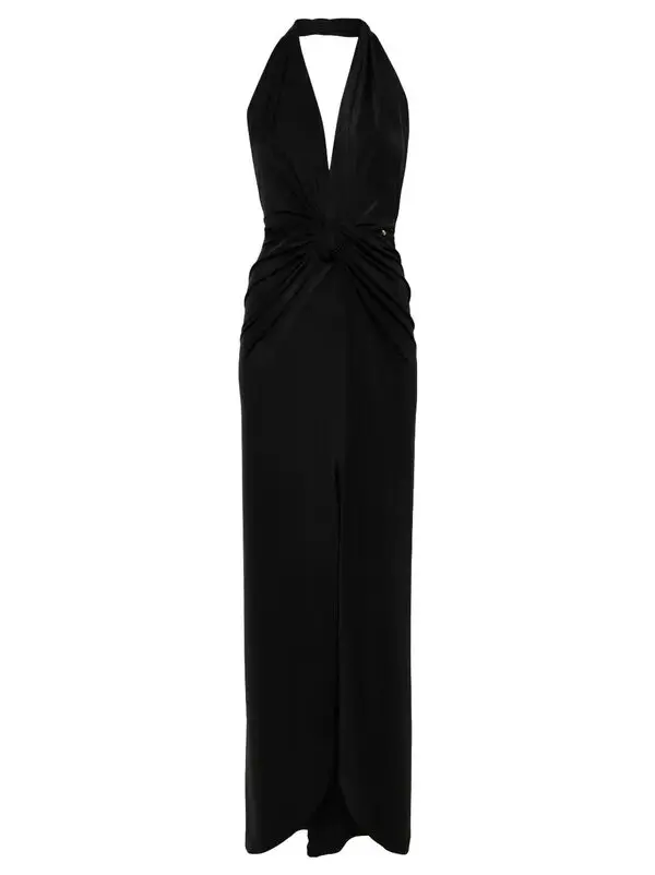 NISSA Plunging V-neck Maxi Dress - Black