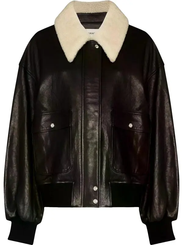 Khaite Shearling Trim Bomber Jacket - Black