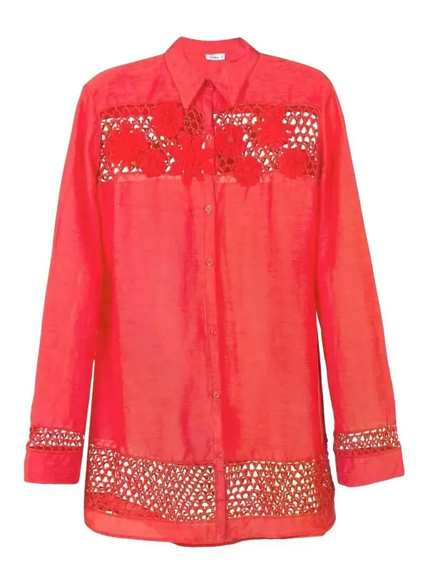 AMIR SLAMA Floral-lace Detail Oversize Shirt - Red