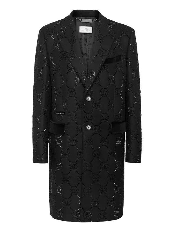 Philipp Plein Logo-embellished Peak-lapels Single-breasted Coat - Black