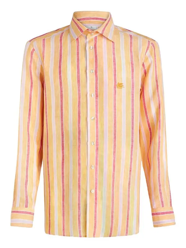 Etro Pegaso-embroidered Striped Shirt - Orange