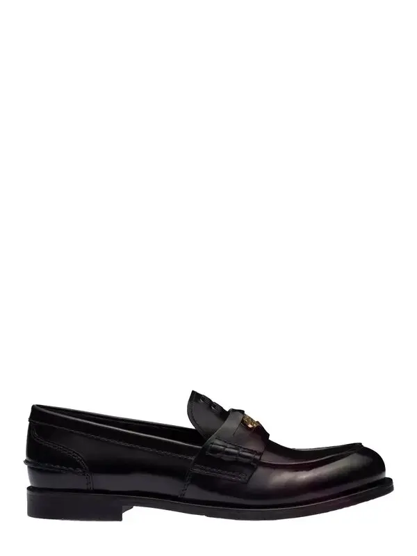 Miu Miu Brushed Leather Penny Loafers With Metal Ornament - Black