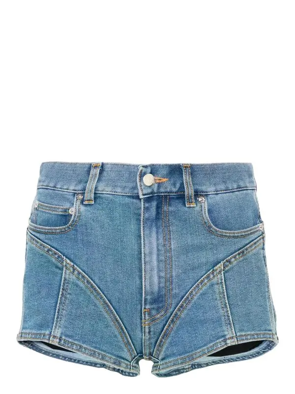MUGLER Bi-material Denim Shorts - Blue