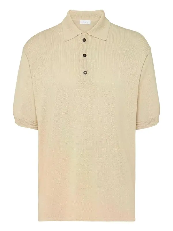 FERRAGAMO Logo-plaque Knitted Polo Shirt - Neutrals