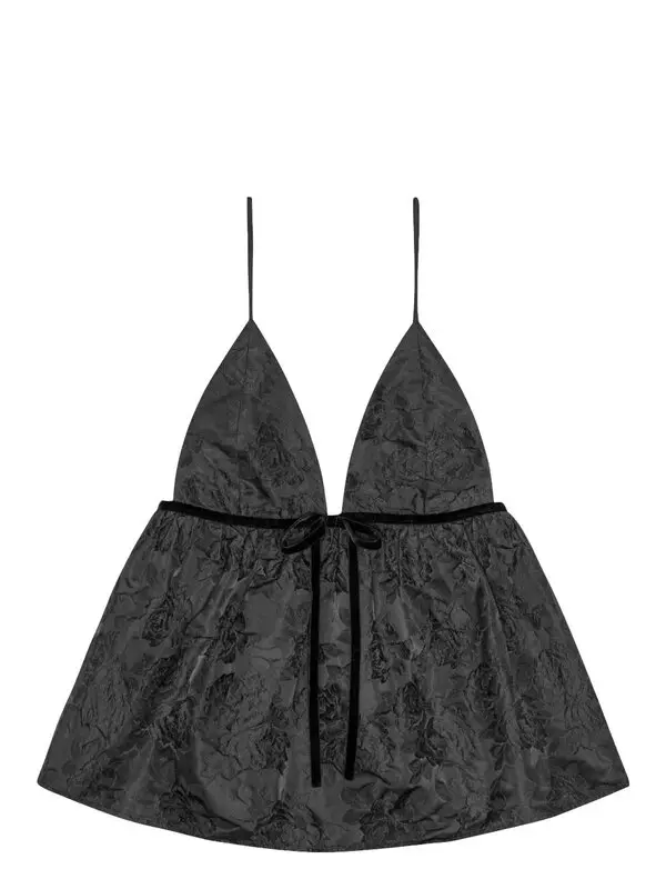 GANNI Floral-jacquard Flared Tank Top - Black