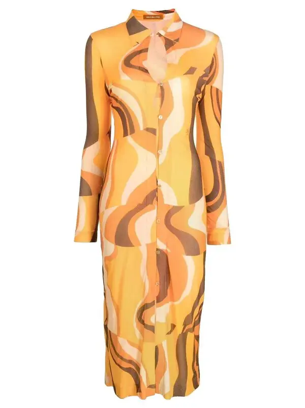 REJINA PYO Sana Abstract-pattern Shirt Dress - Orange