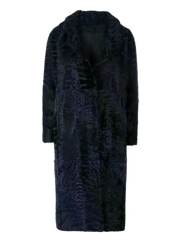 LISKA Textured Single-breasted Lamb Fur Coat - Blue