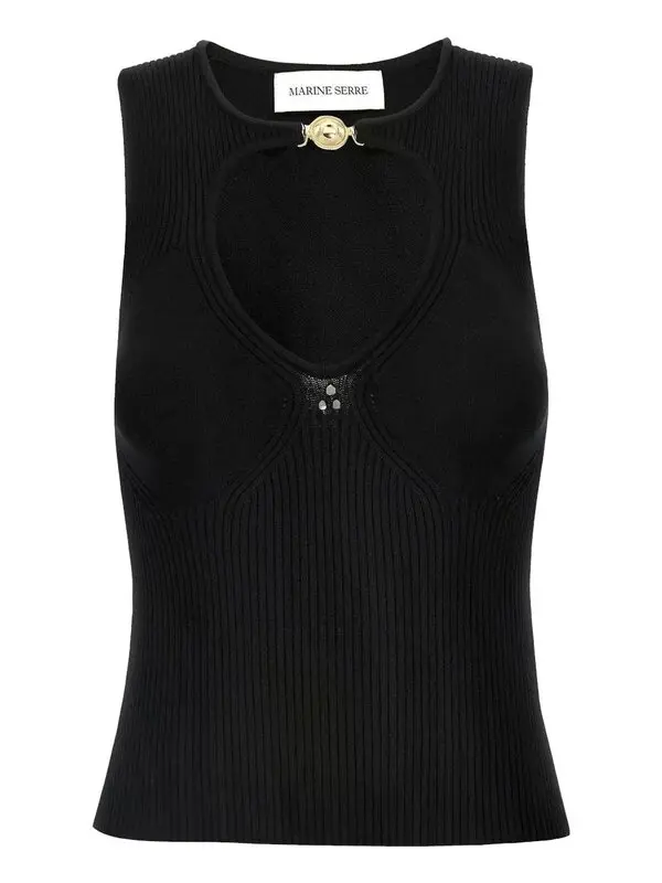 MARINE SERRE Ribbed Cut-out Tank Top - Black
