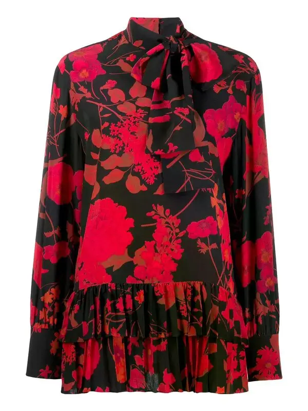 Valentino Garavani Floral Print Pleated Blouse - Black