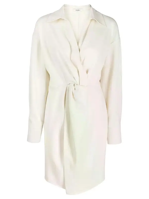 Goen.j V-neck Long-sleeve Shirt Dress - Neutrals