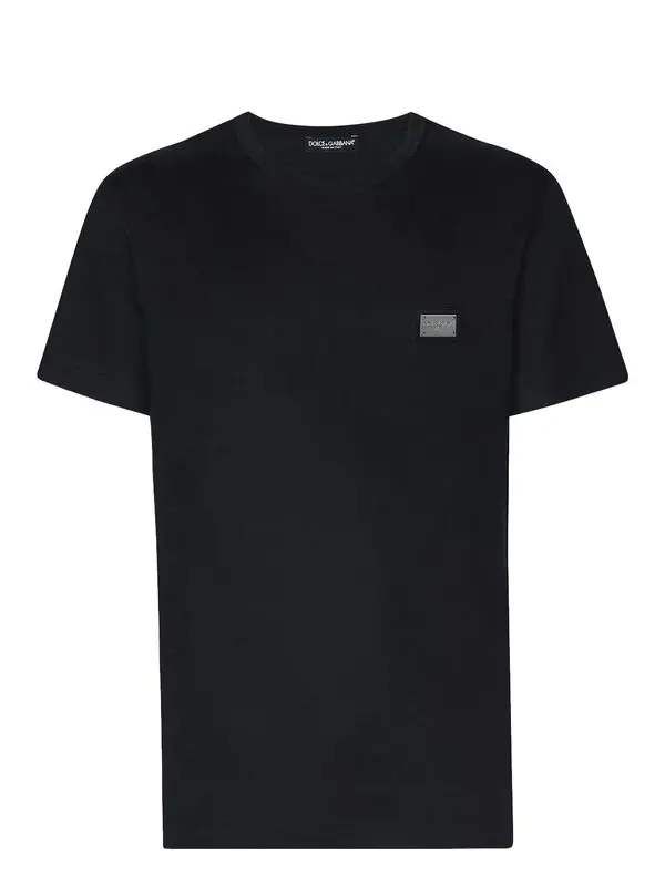 Dolce & Gabbana Cotton T-shirt With Branded Tag - Blue