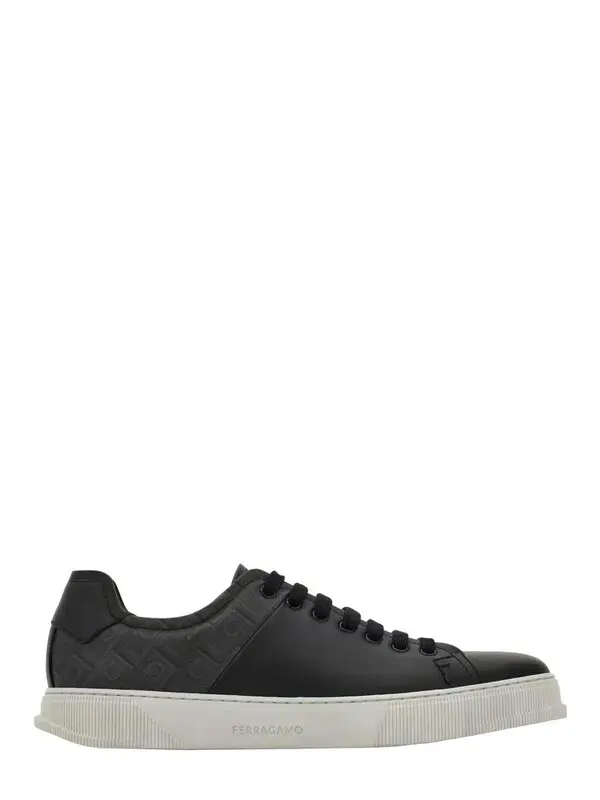 FERRAGAMO Low-top Sneakers With Monogram Jacquard - Black