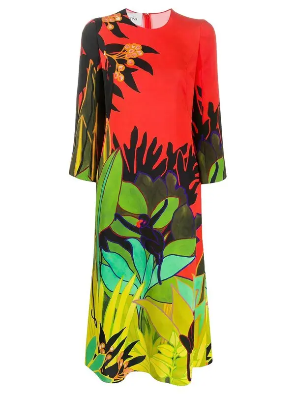 Valentino Garavani Monkey Forest Print Midi Dress - Red