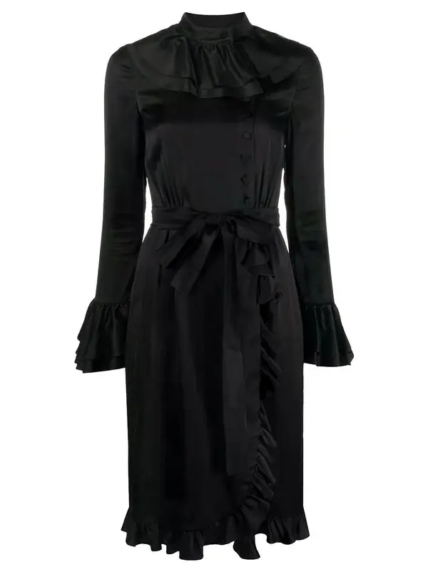 Moschino Wrap Dress With Ruffle Details - Black