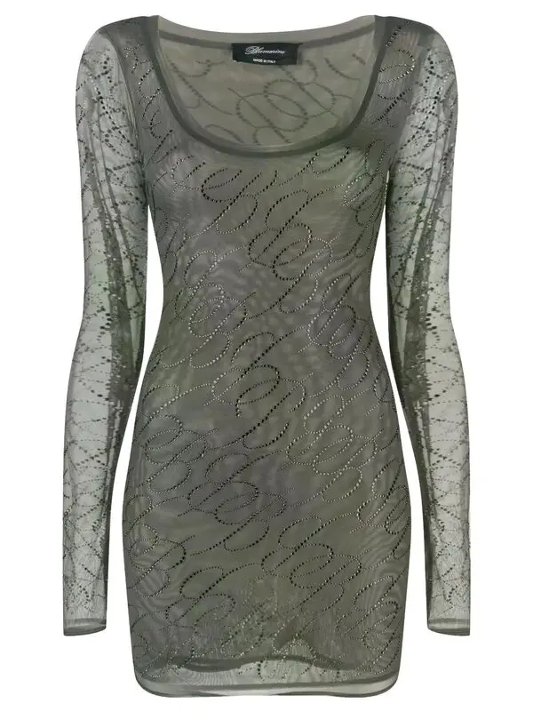 Blumarine Crystal-embellished Tulle Minidress - Neutrals