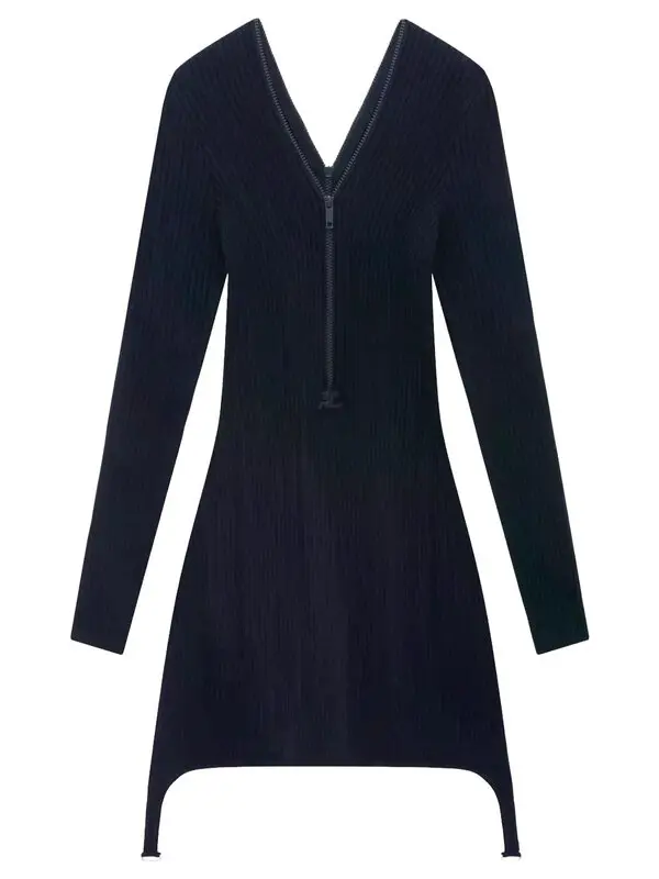 COURREGES Ribbed-knit Zip-up Dress - Blue