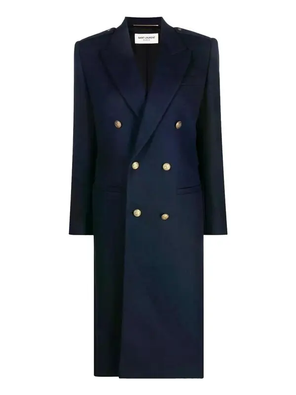 Saint Laurent Double-breasted Tailored Coat - Blue
