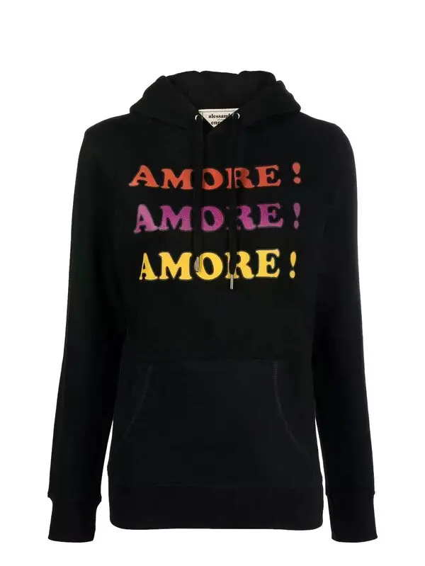 ALESSANDRO ENRIQUEZ Slogan-print Drawstring Hoodie - Black