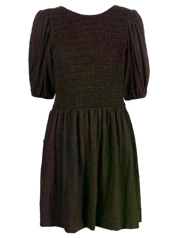 GANNI Striped Smocked Mini Dress - Brown