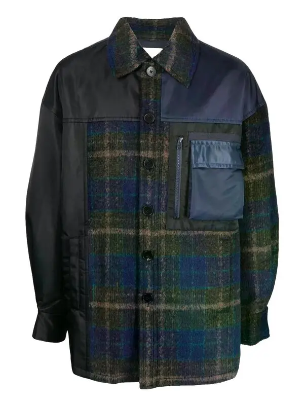 FENG CHEN WANG Panelled Plaid Jacket - Blue