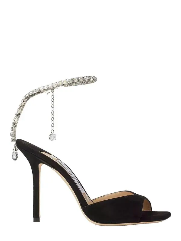 JIMMY CHOO Saeda 100 Crystal-embellished Strap Sandals - Black